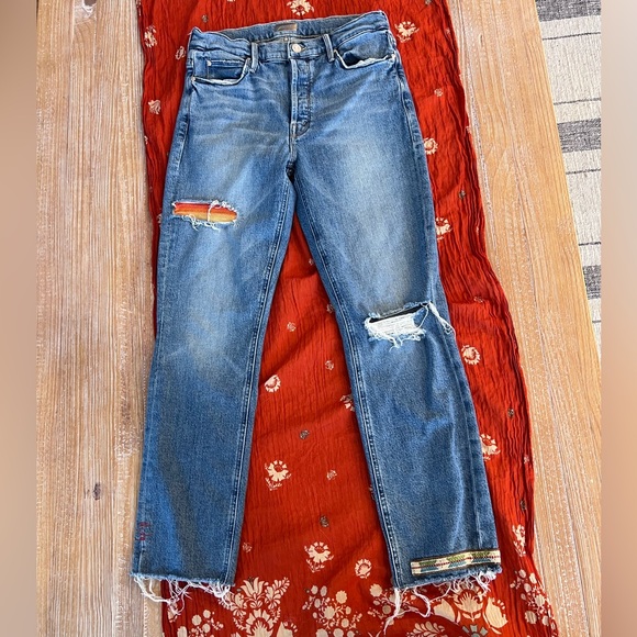 MOTHER | Jeans | Mother Blue Distressed Straight Leg Jeans | Poshmark